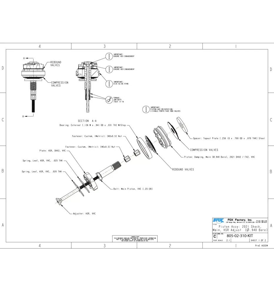 KIT Piston Shock FOX X2 2021 Main, HSR Adjust
